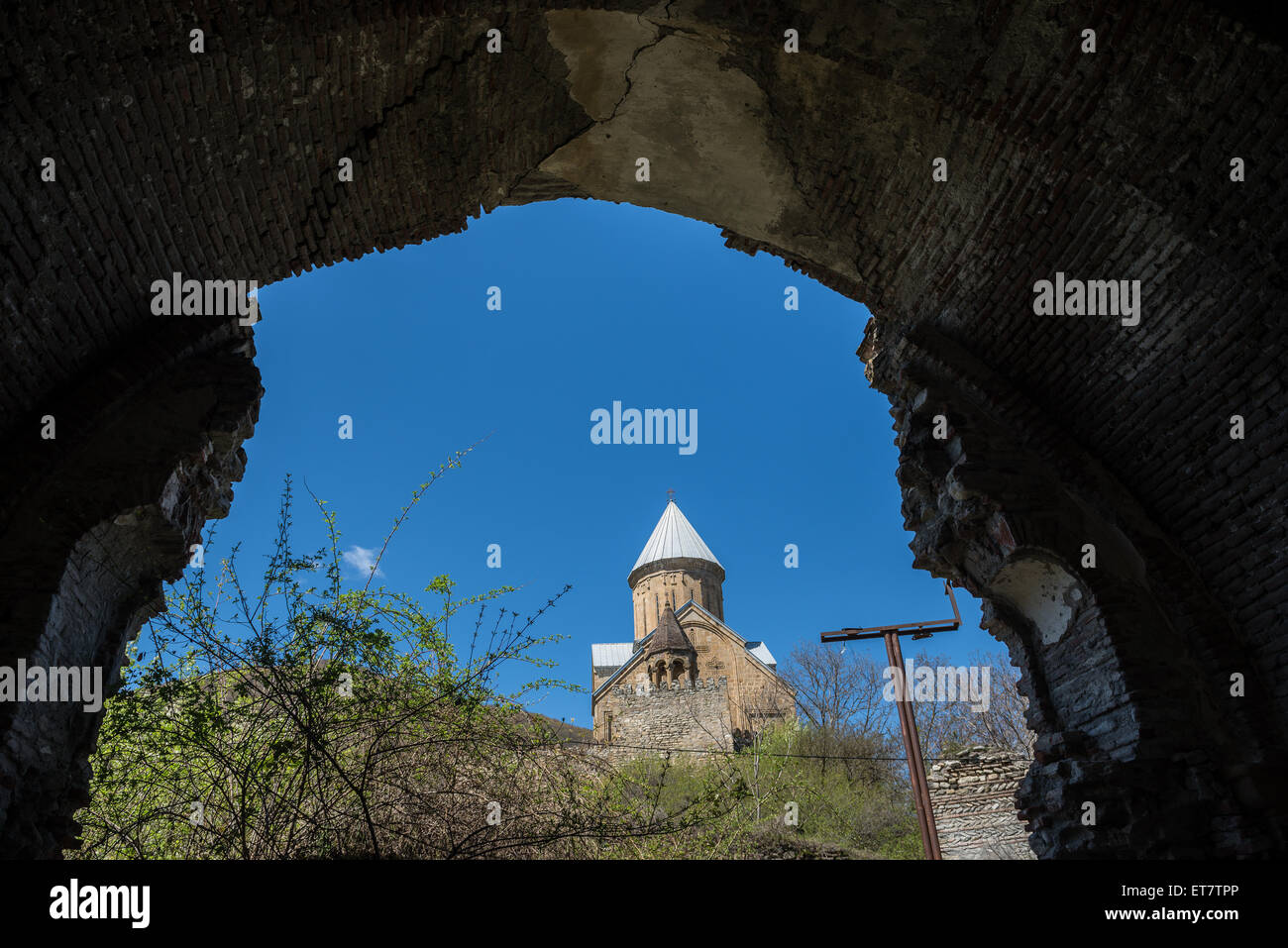 Fortifications of medieval Ananuri Castle complex on the Aragvi River ...
