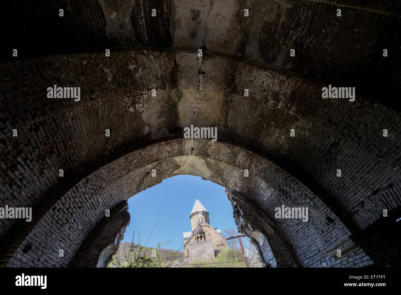 Fortifications of medieval Ananuri Castle complex on the Aragvi River ...