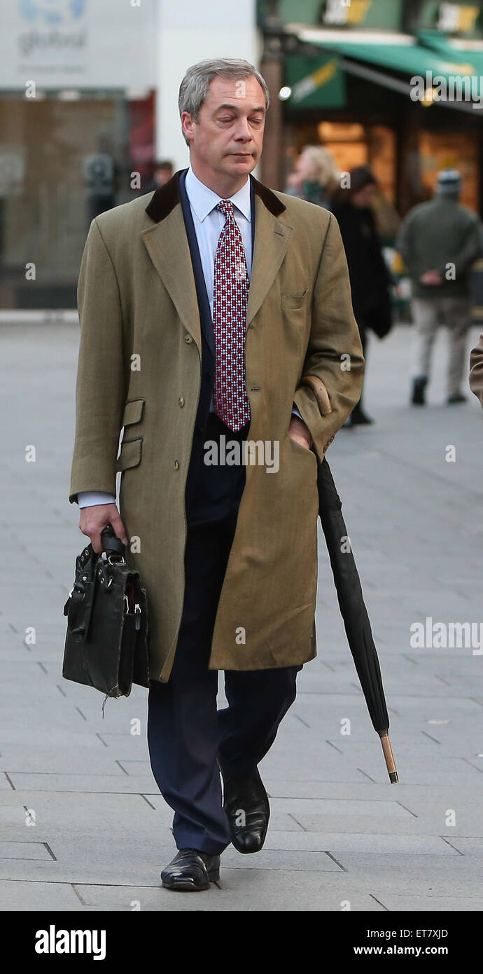 Nigel Farage leaves LBC after an interview with Nick Ferrari and is ...