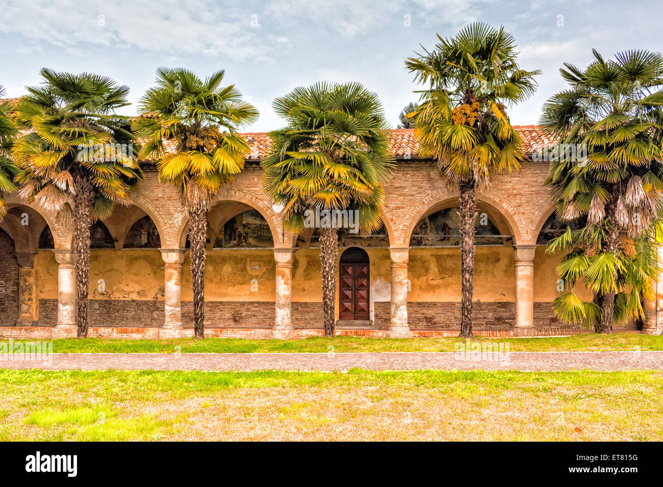 Archs and columns of Italian cloister of the XV century roman gothic ...