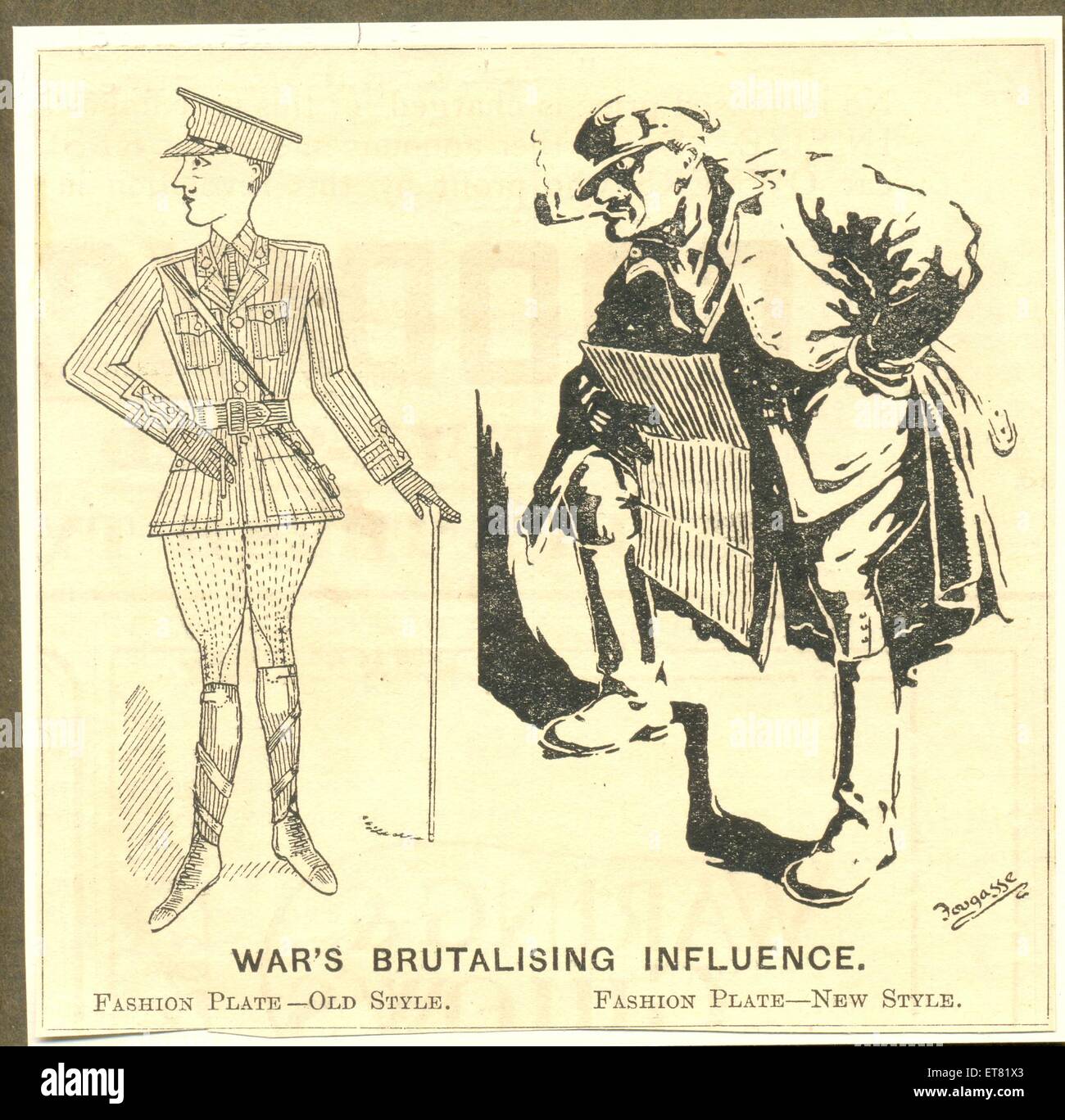 Cartoon titled War's Brutalising Influence by artist Fougasse Stock ...