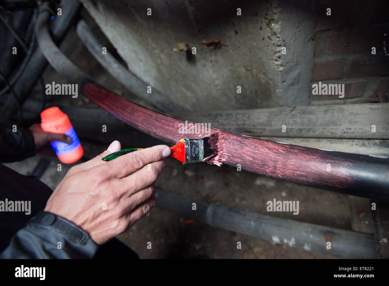 Berlin, Germany, to prevent copper theft, the Telekom marked the ...