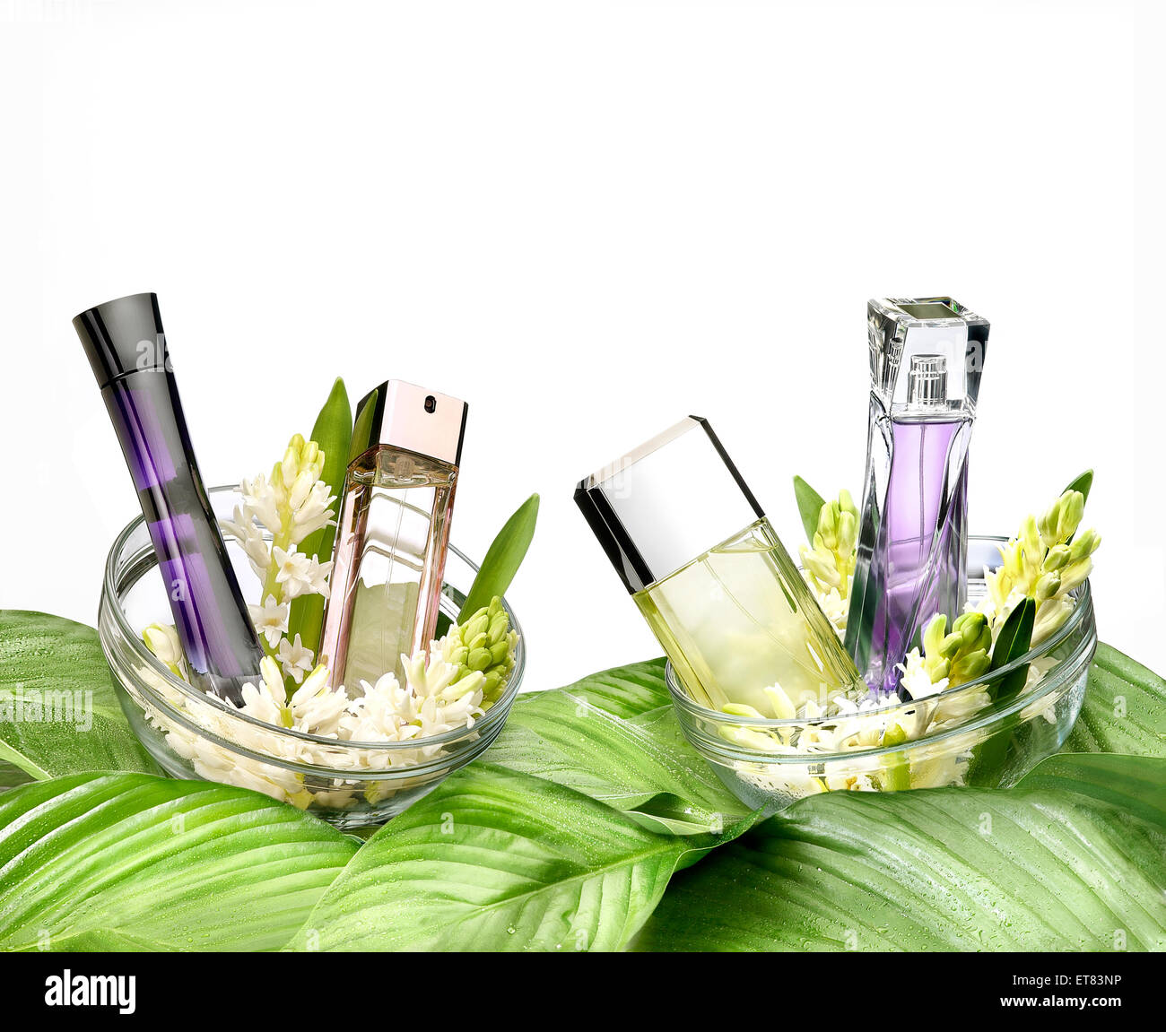 Fresh still life of fragrances on white background Stock Photo - Alamy