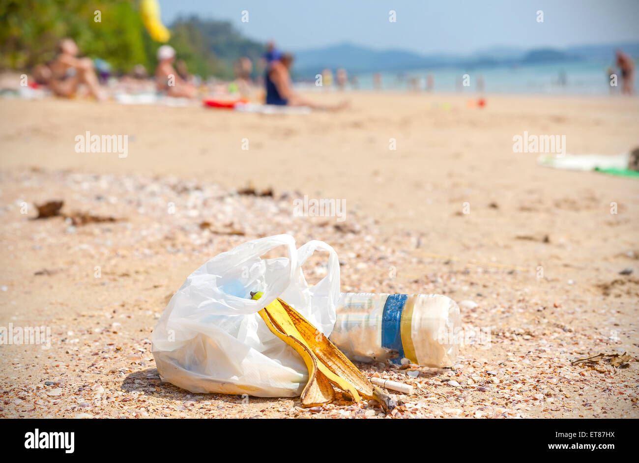 Garbage on a beach, environmental pollution concept picture Stock Photo ...