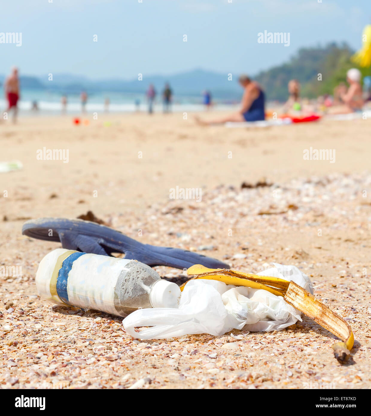 Garbage on a beach, environmental pollution concept picture Stock Photo ...