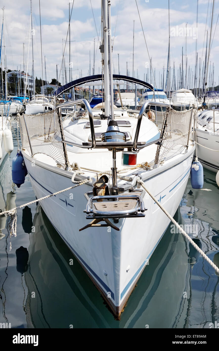 sailboat anchored in port, front view Stock Photo - Alamy