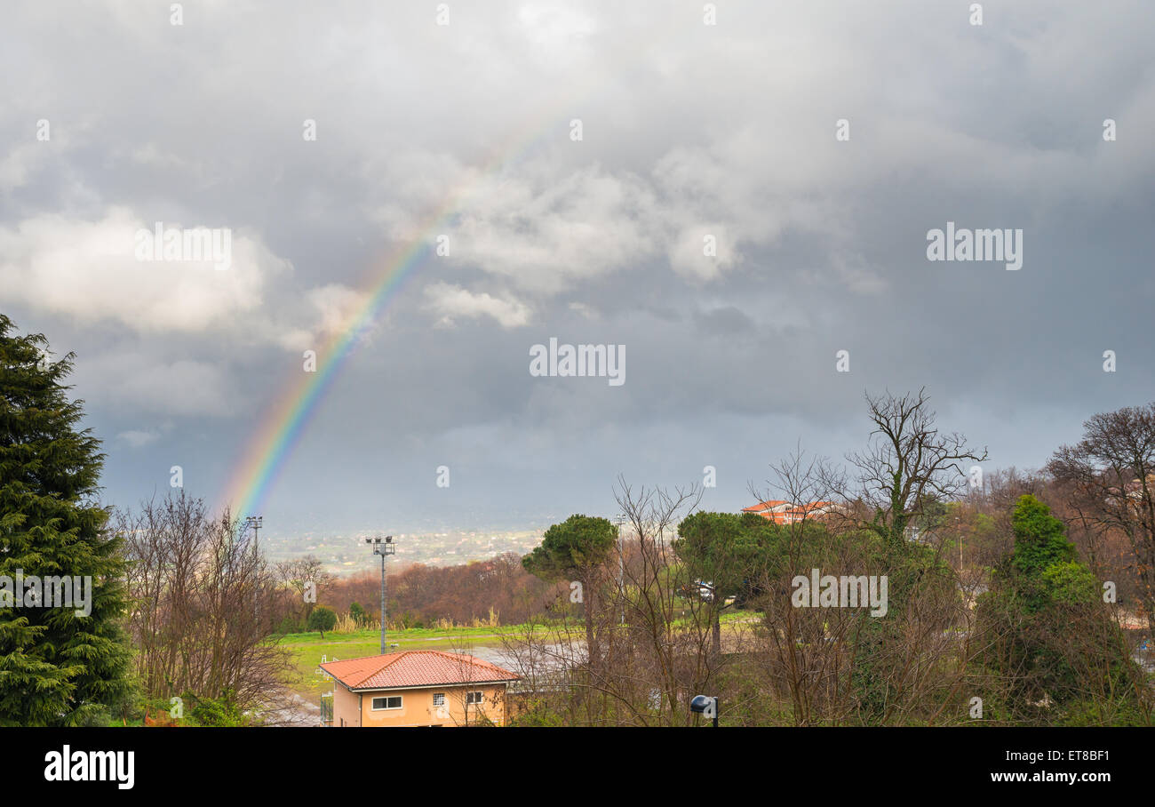 rainbow in the valley at Monte Compatri, a little town near Rome, Italy ...