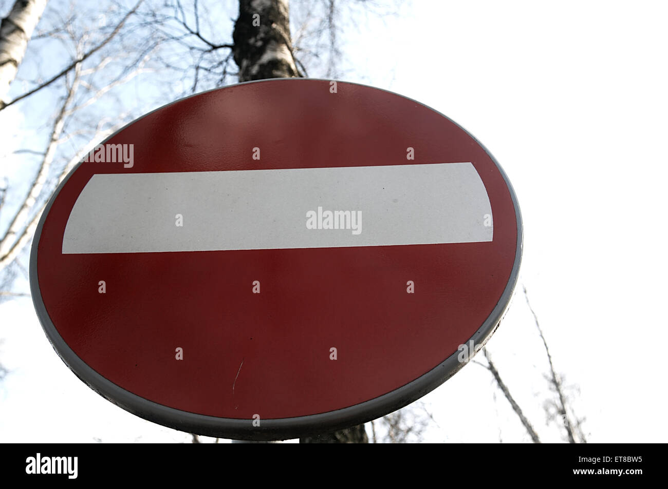 No-entry road sign standing on the road Stock Photo - Alamy