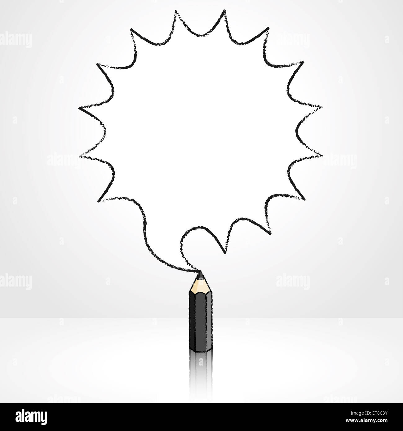 Black Pencil with Reflection Drawing Starburst Speech Bubble Grey ...