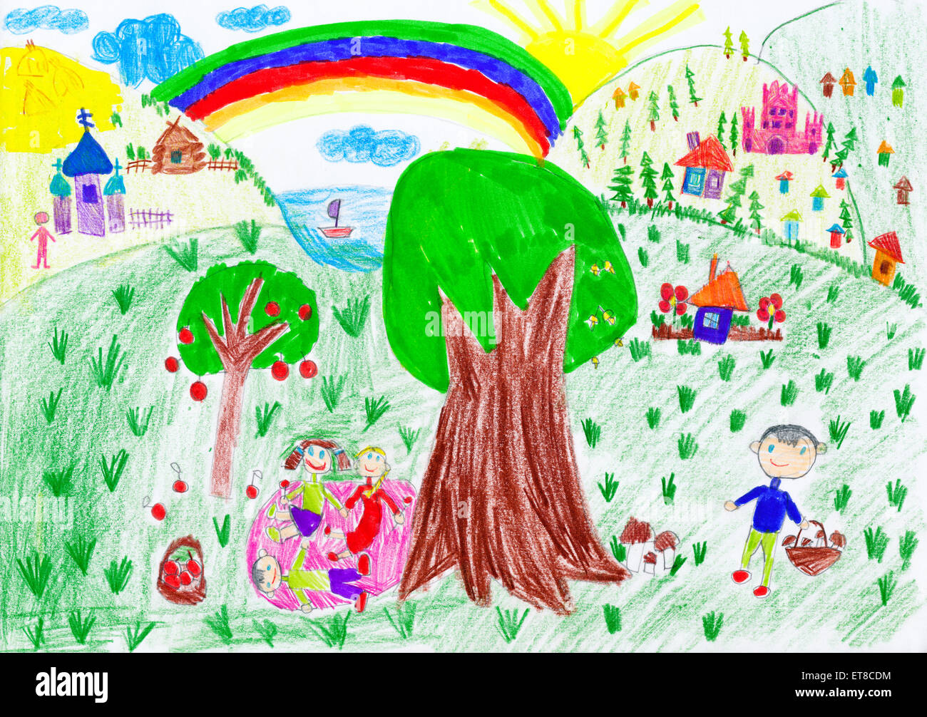 Childlike drawing house family hi-res stock photography and images - Alamy