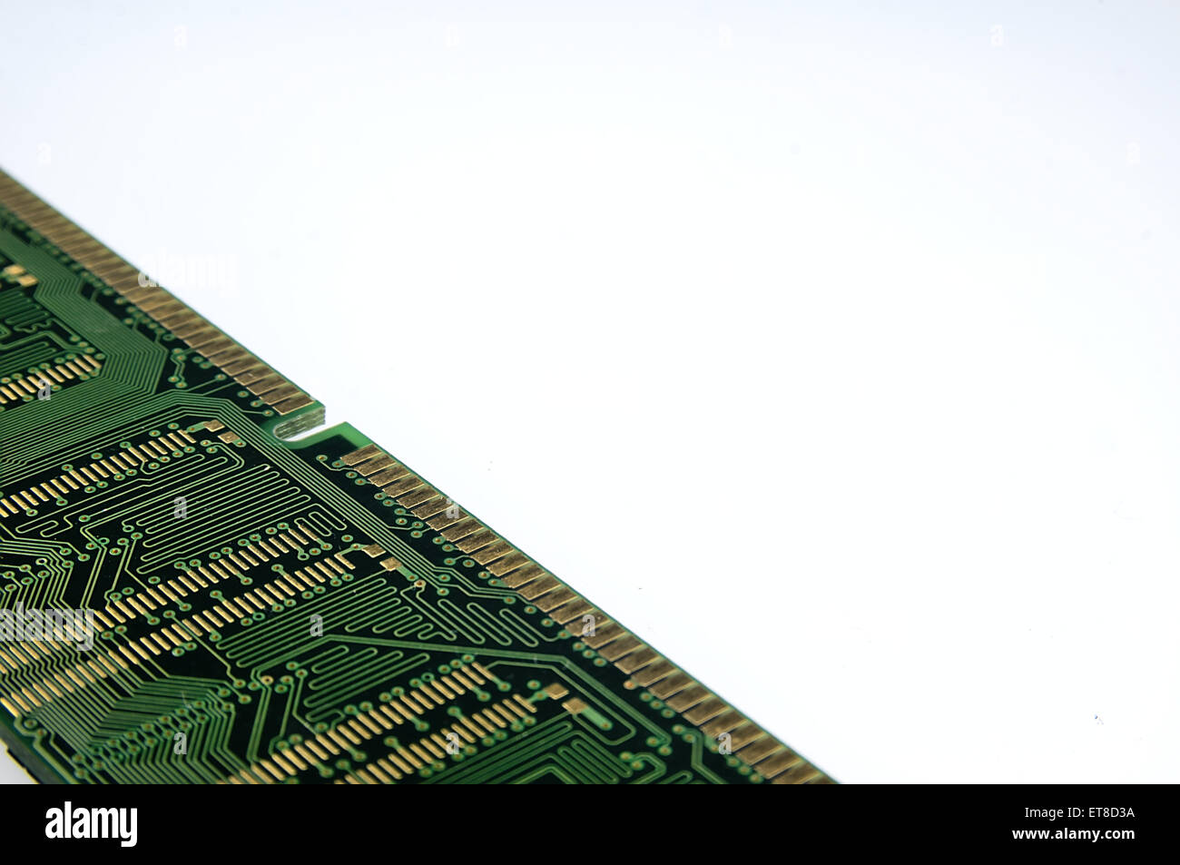 Green ram memory with golden contacts. On a white background Stock ...