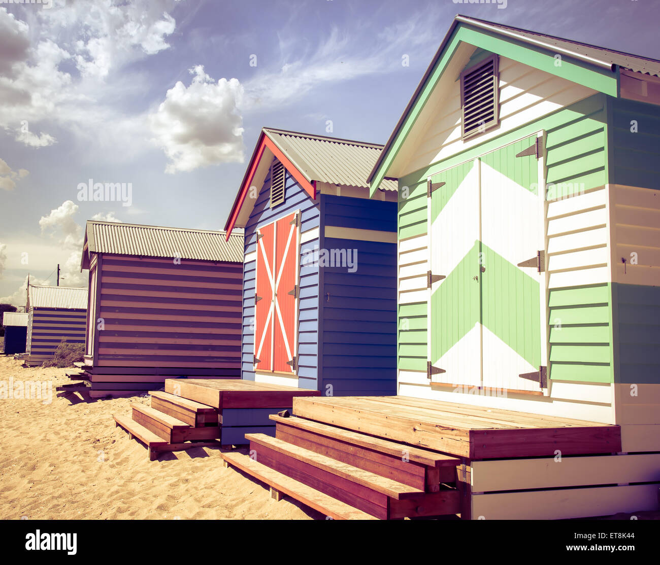 Bathing houses at Brighton Beach, Australia. View of colorful beach ...