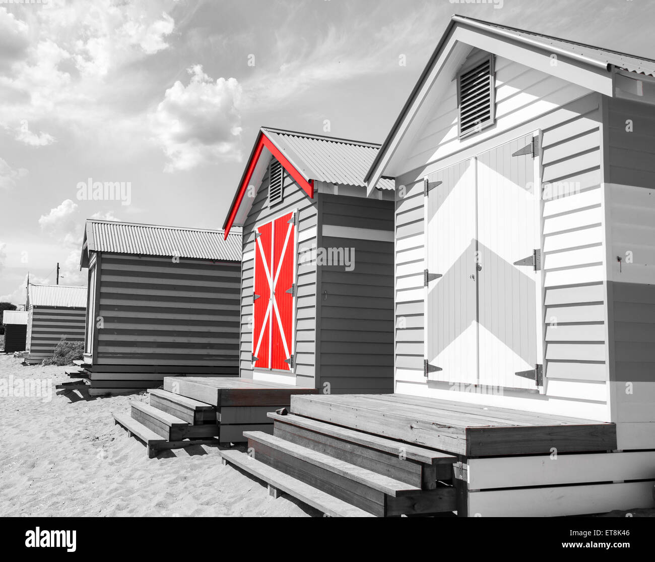Bathing houses at Brighton Beach, Australia. View of colorful beach ...