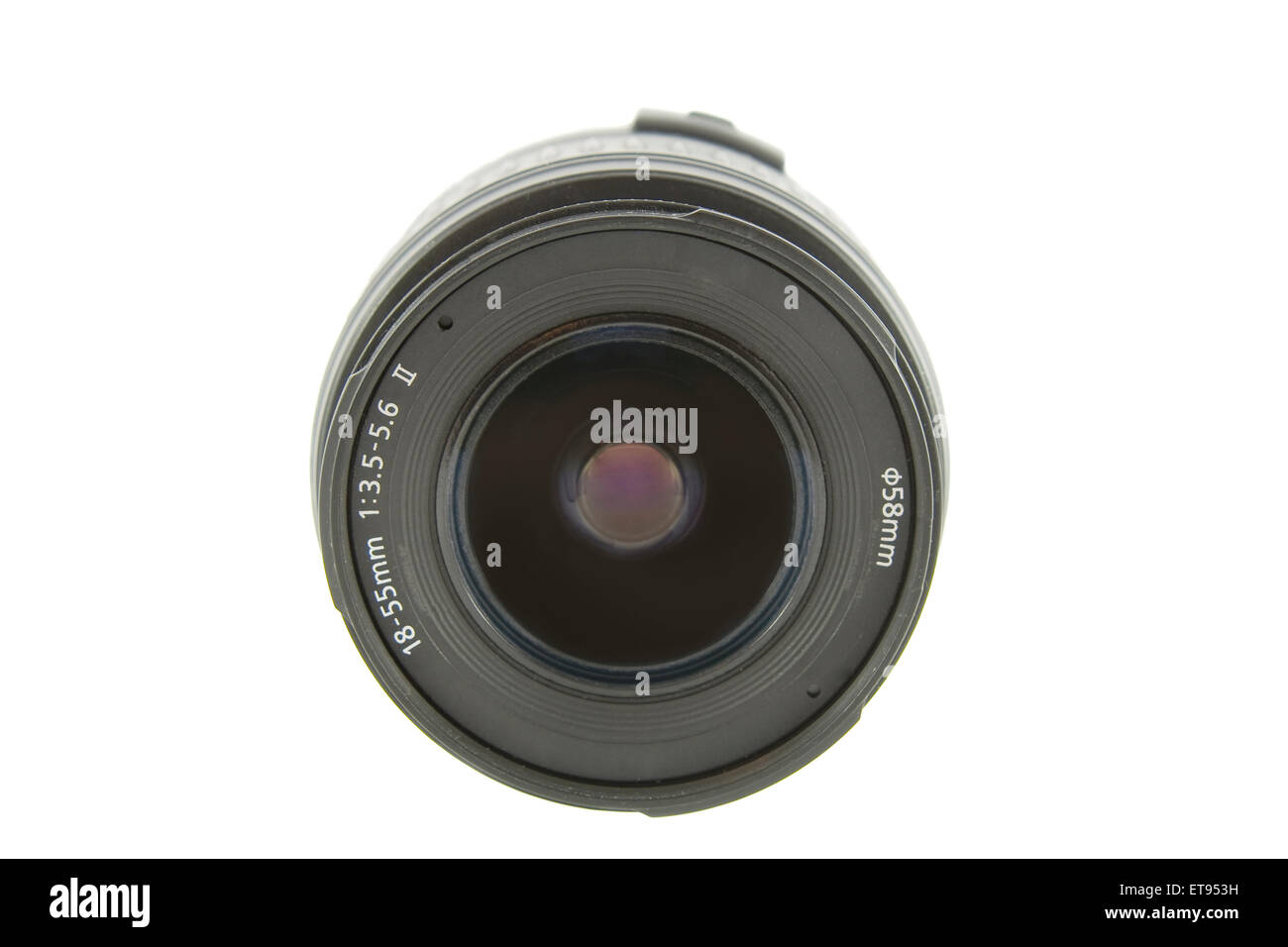 Camera lens front shot isolated on white background Stock Photo - Alamy