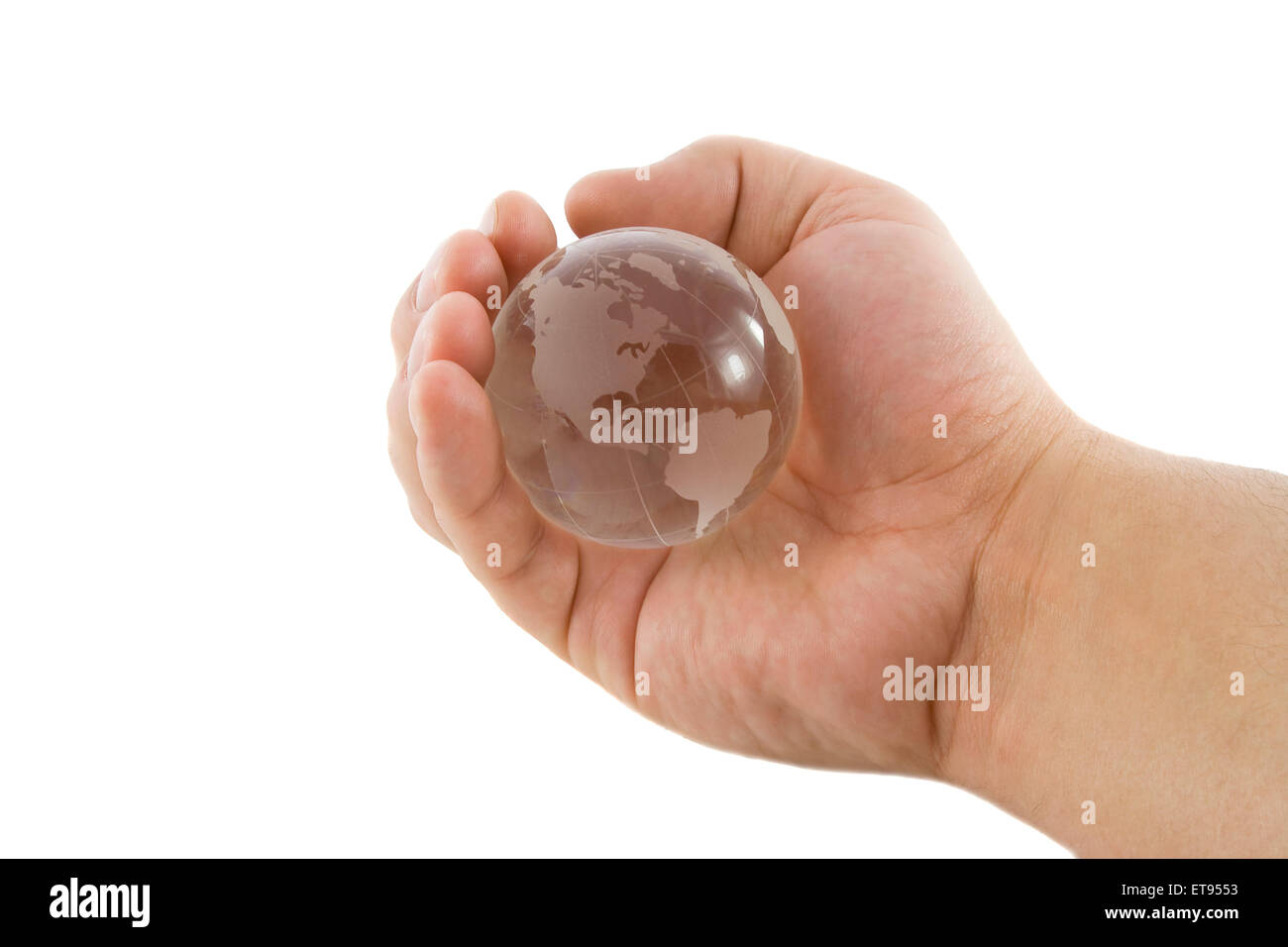 The glass globe in hand isolated over white background Stock Photo - Alamy