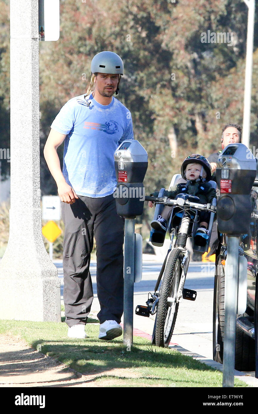 Josh Duhamel takes his son Axl on a cycle ride around LA's Brentwood ...