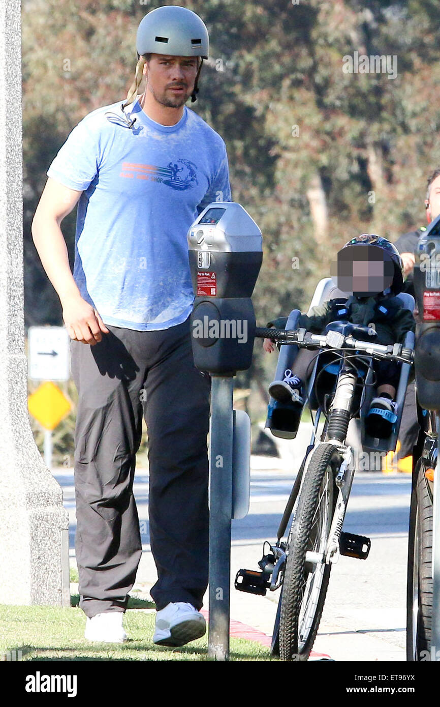 Josh Duhamel takes his son Axl on a cycle ride around LA's Brentwood ...