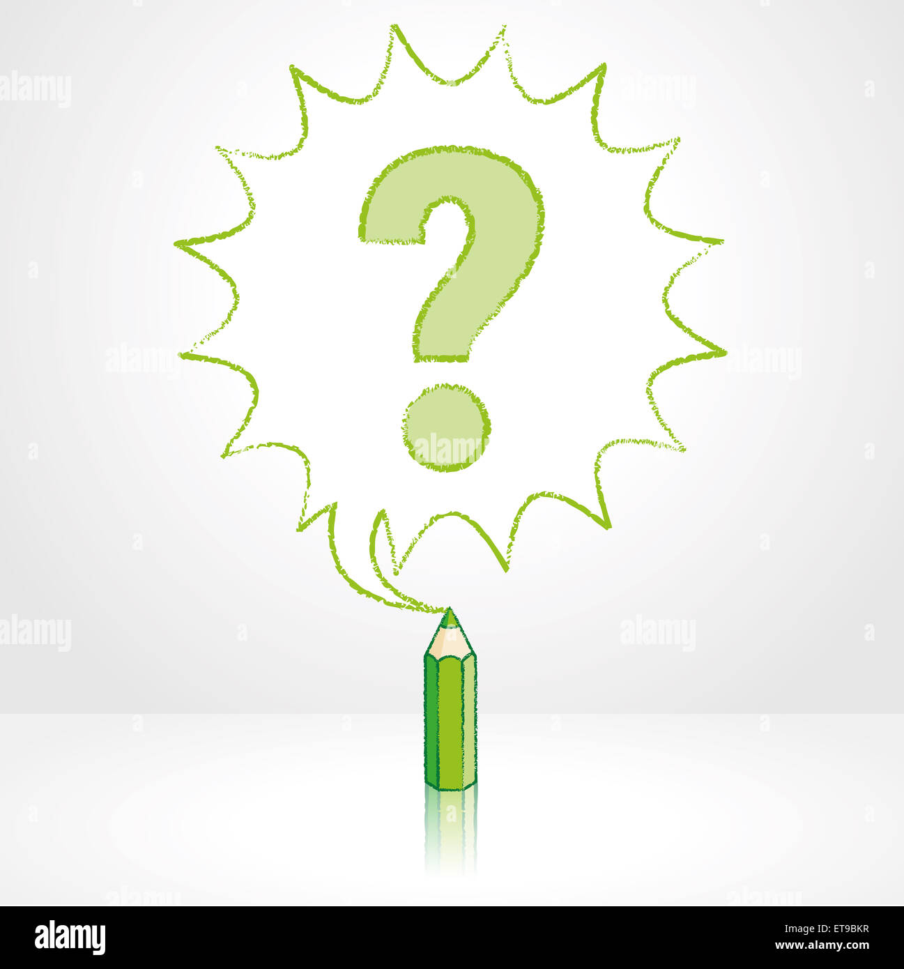 Green Pencil with Reflection Drawing Question Mark in Starburst Speech ...