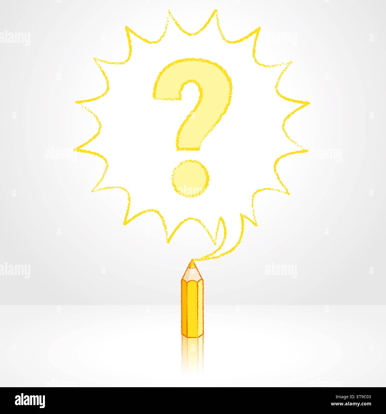 Yellow Pencil with Reflection Drawing Question Mark in Starburst Speech ...