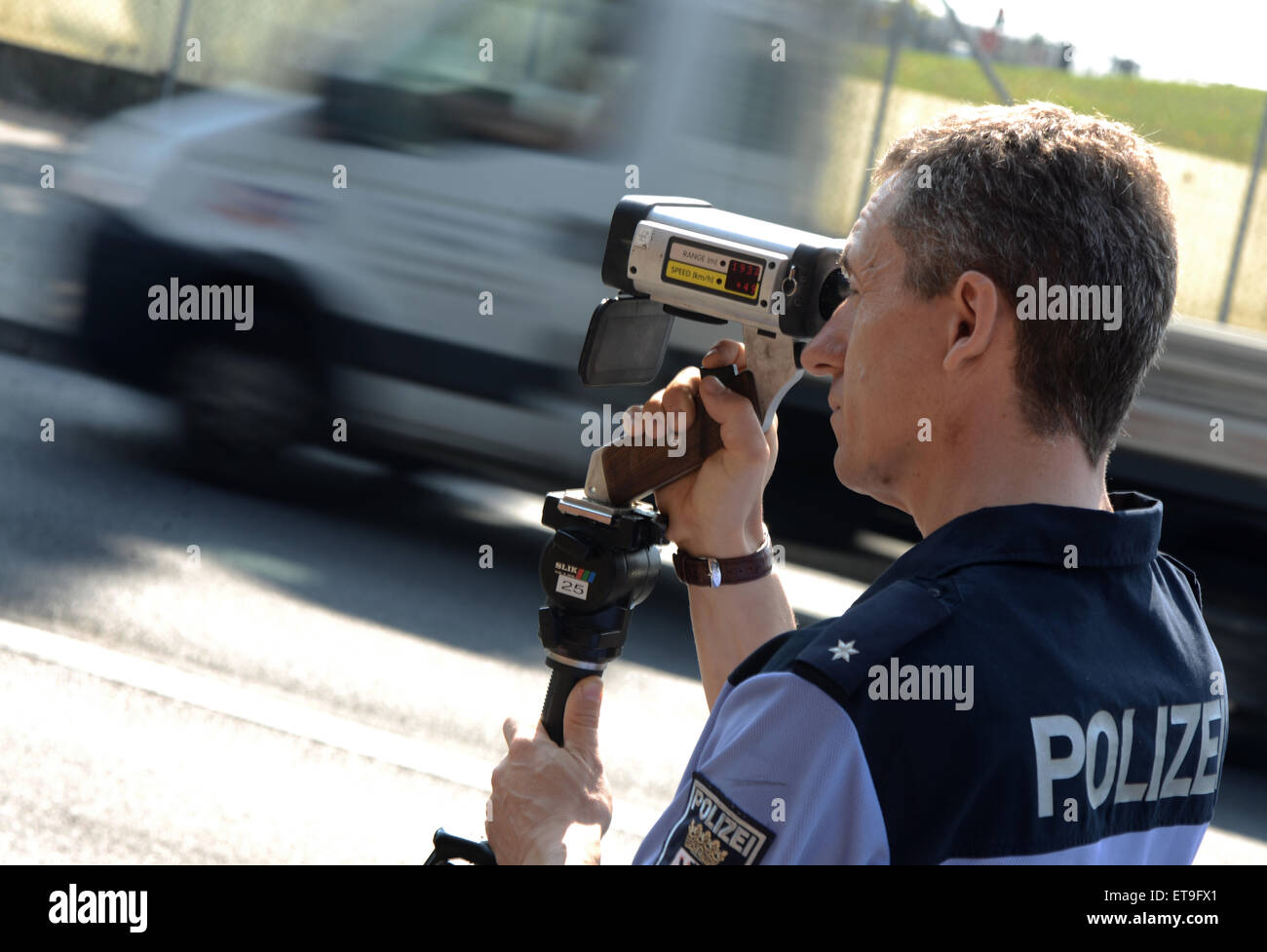 Berlin, Germany, a policeman at the speed control Stock Photo - Alamy