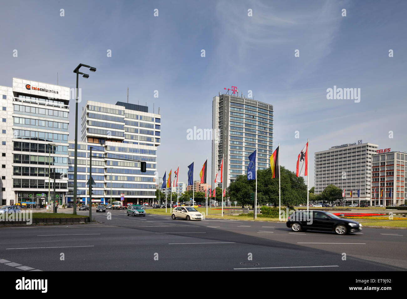 Berlin, Germany, overlooking the Buerohochhaeuser at Ernst-Reuter-Platz ...
