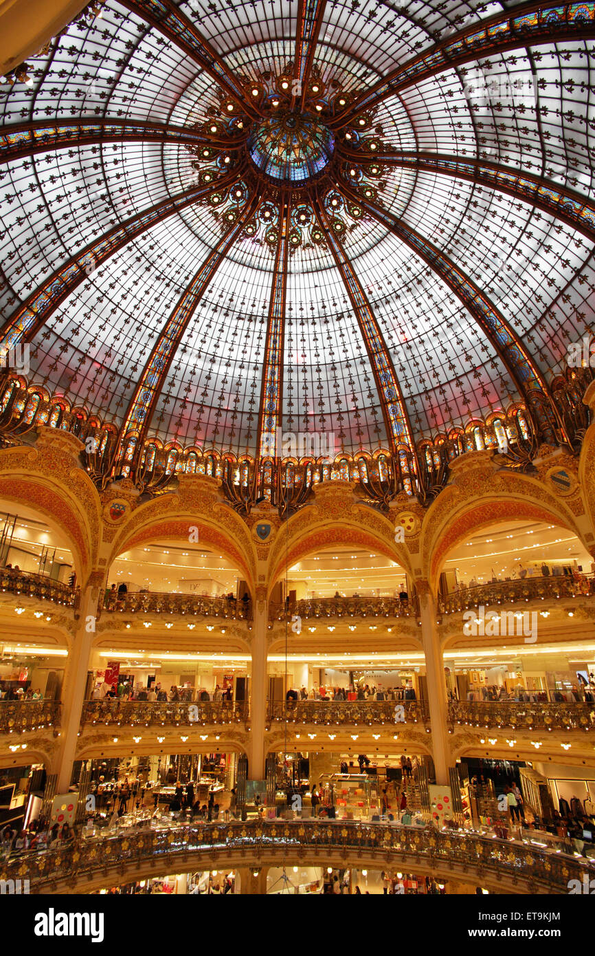 Paris, France, domed roof of the Galeries Lafayette department store in ...