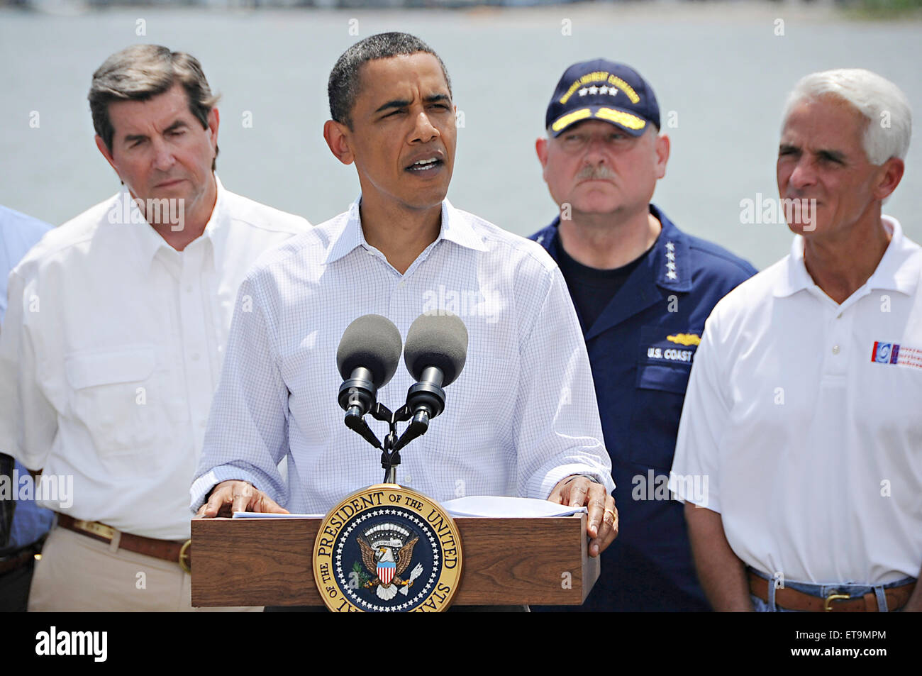 U.S. President Barack Obama alongside regional officials addresses the ...