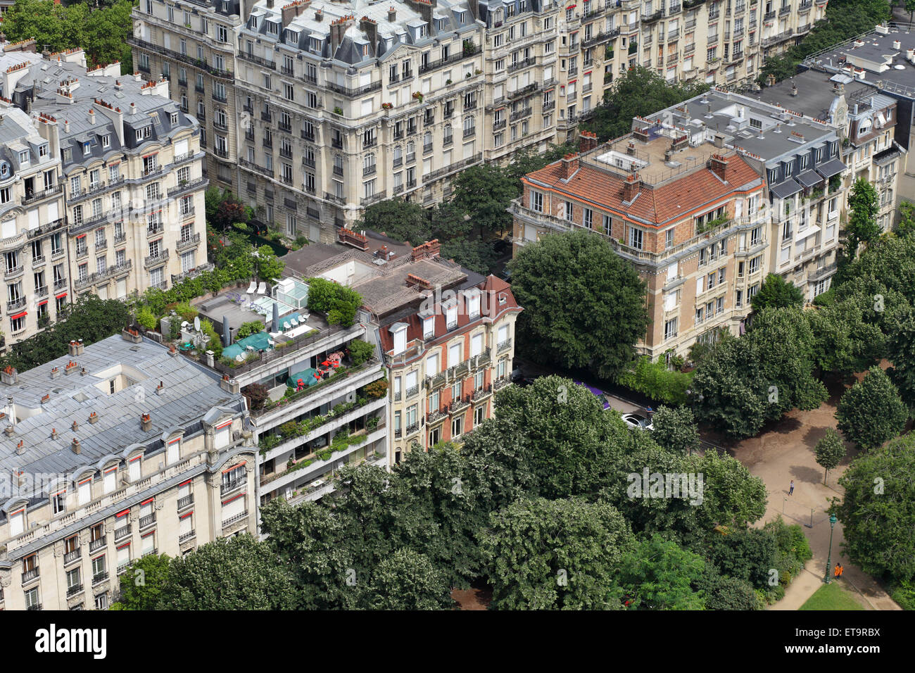Paris, France, residential buildings at the Eiffel Tower from Paris ...