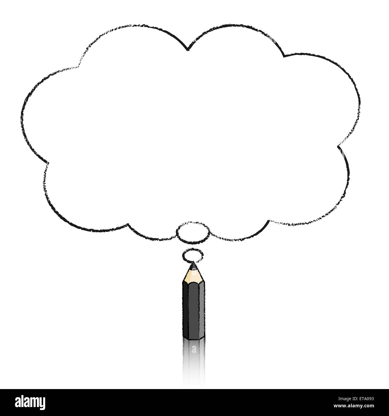 Black Pencil with Reflection Drawing Fluffy Cloud Shaped Think Bubble ...