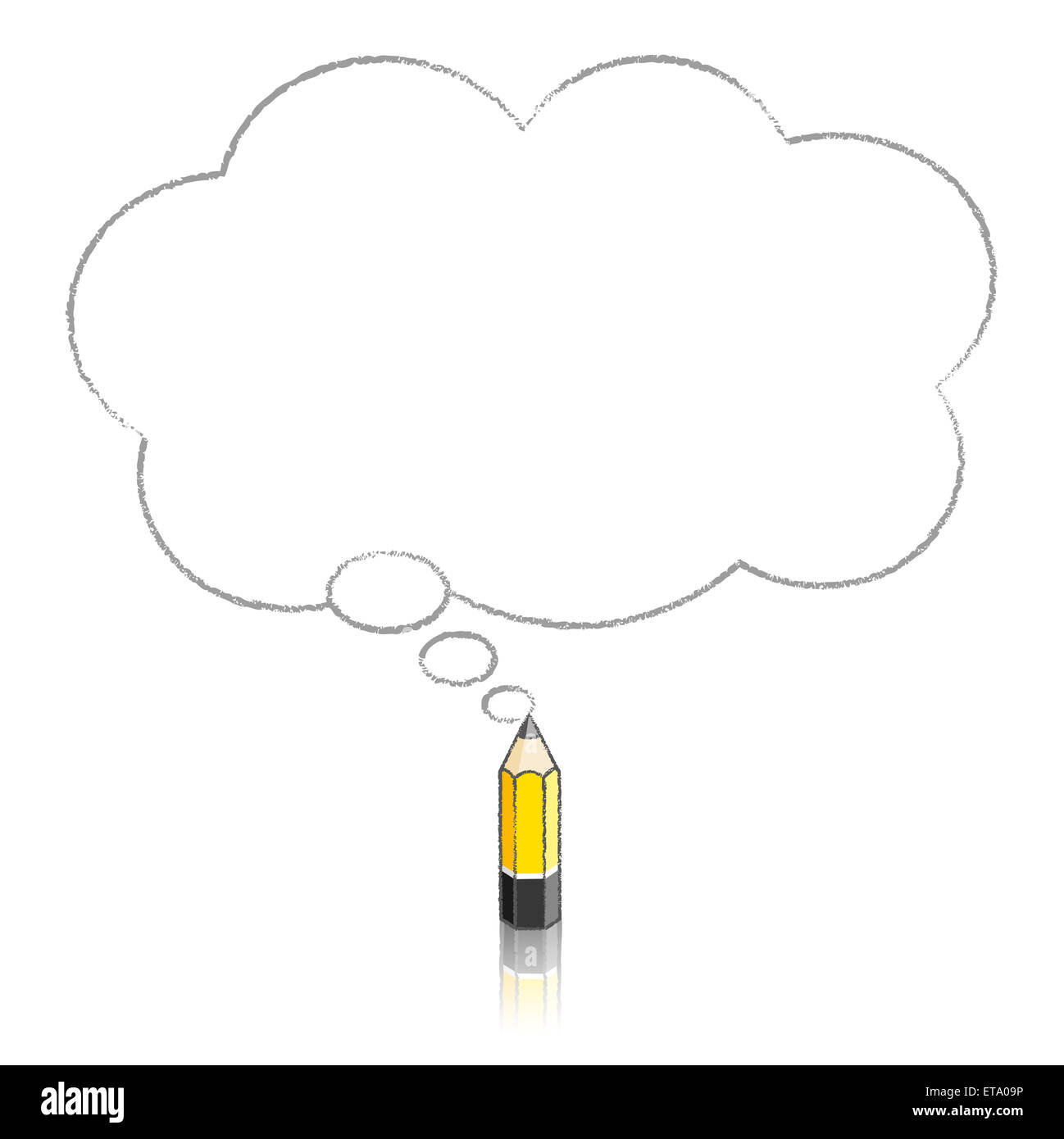 Yellow Lead Pencil with Reflection Drawing Fluffy Cloud Shaped Think ...