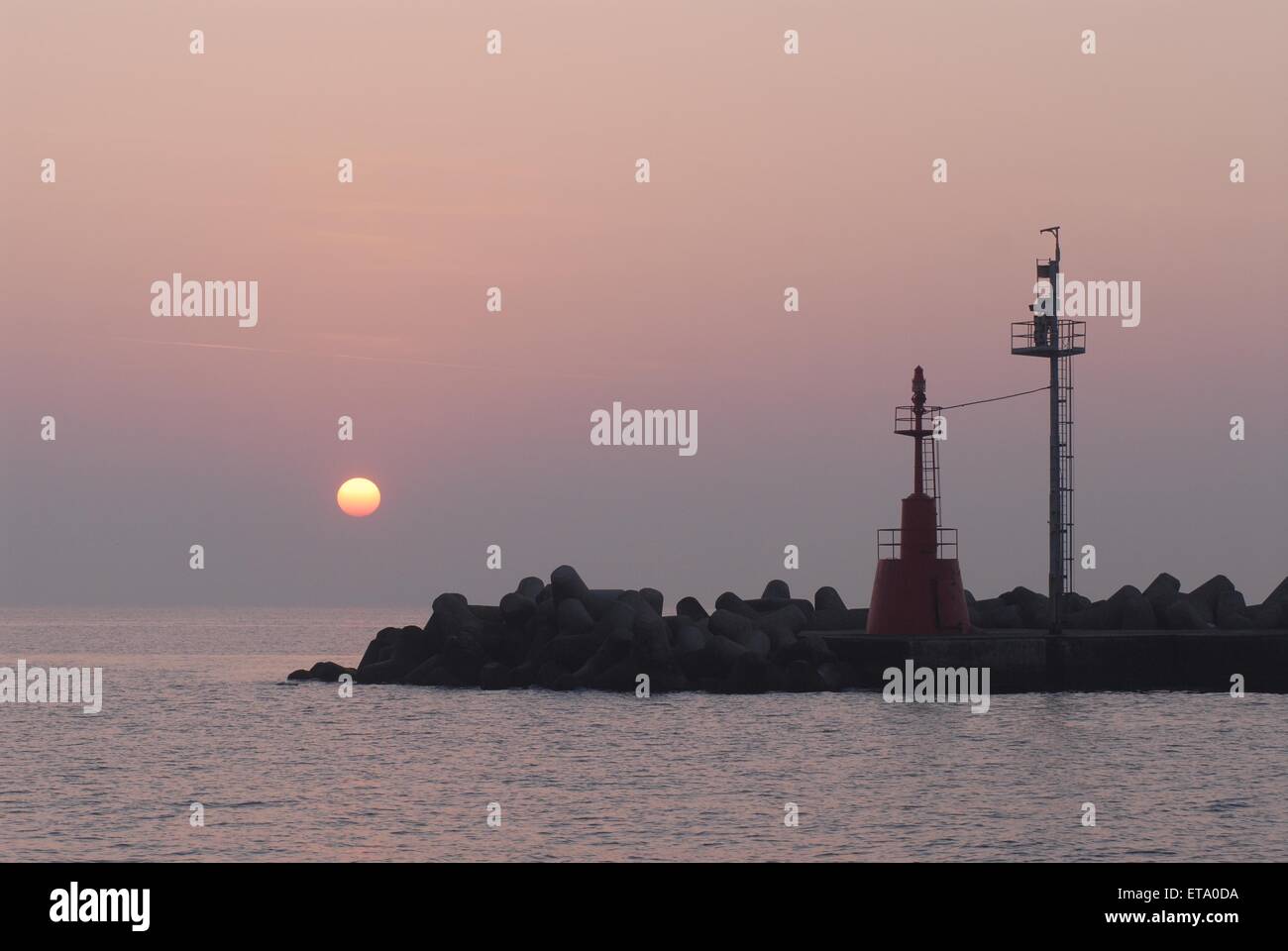 Marina di Ravenna (Italy), outer dam of the harbour, navigation signals ...