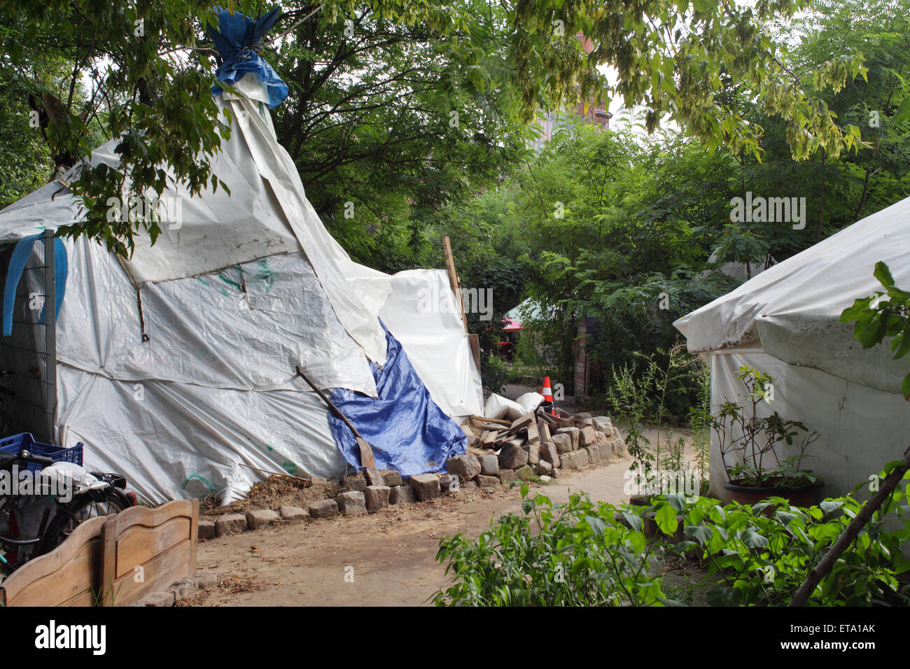 Berlin, Germany, Teepee country, the tent city on the River Spree in ...