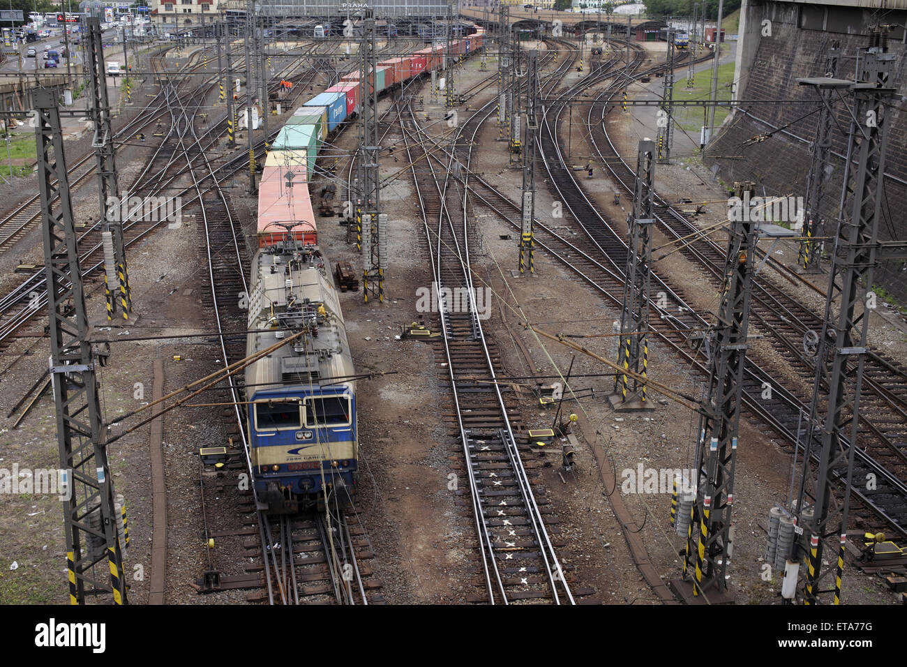 Prague, Czech Republic, freight train at Central Railway Station Stock ...