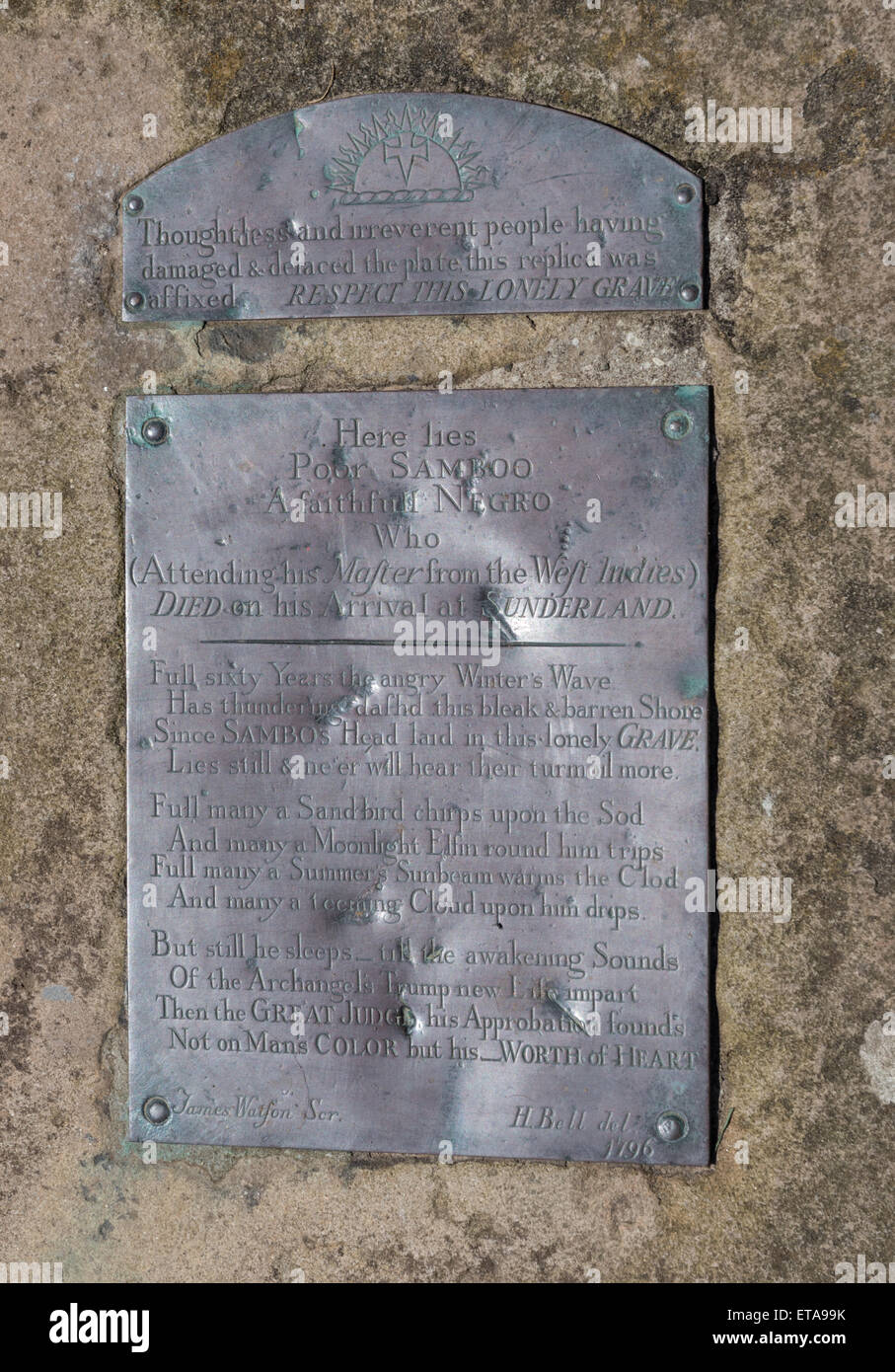 Plaque on Sambo's Grave at Sunderland Point Stock Photo - Alamy