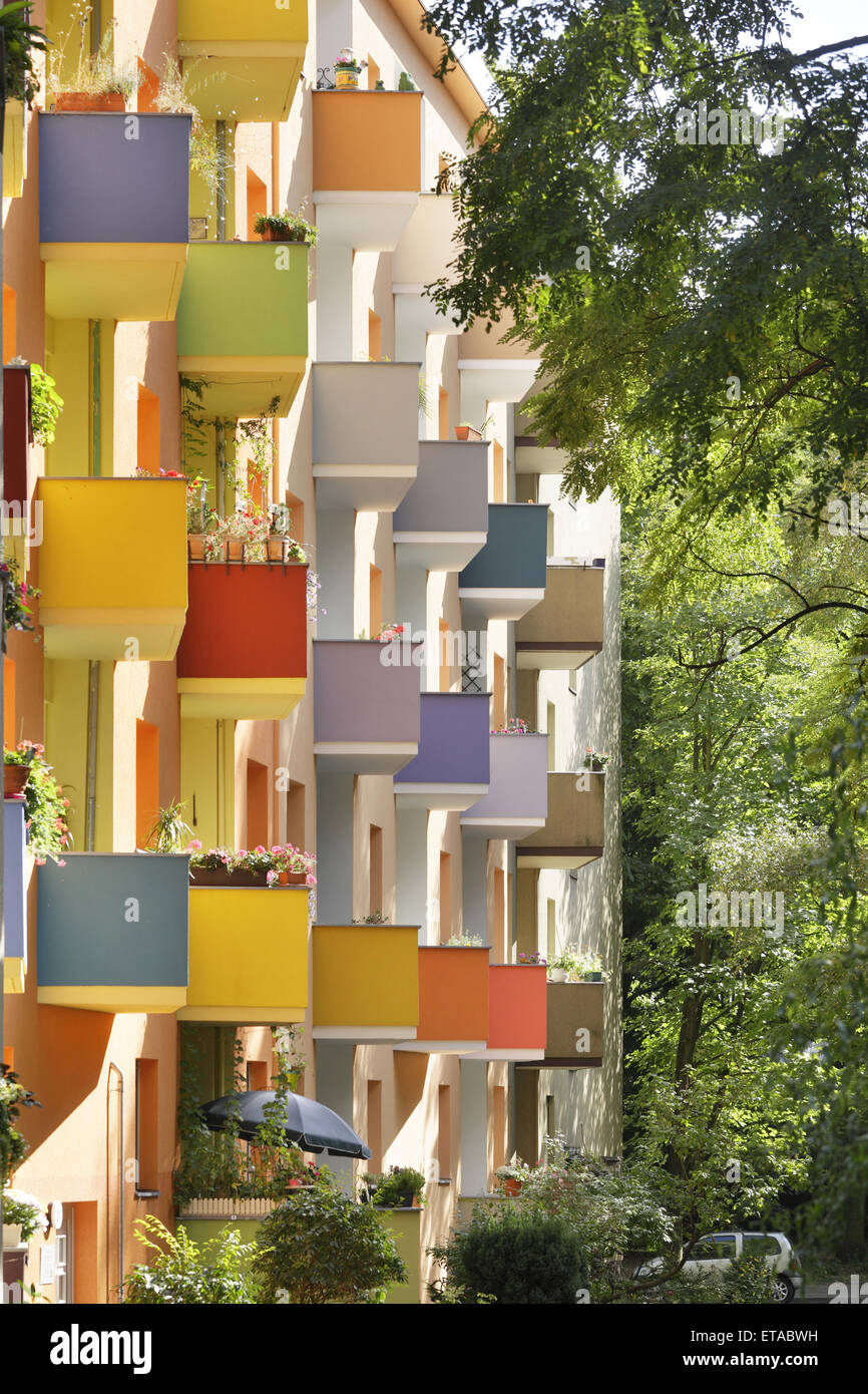 Berlin, Germany, colorful balconies of a residential buildings in the ...