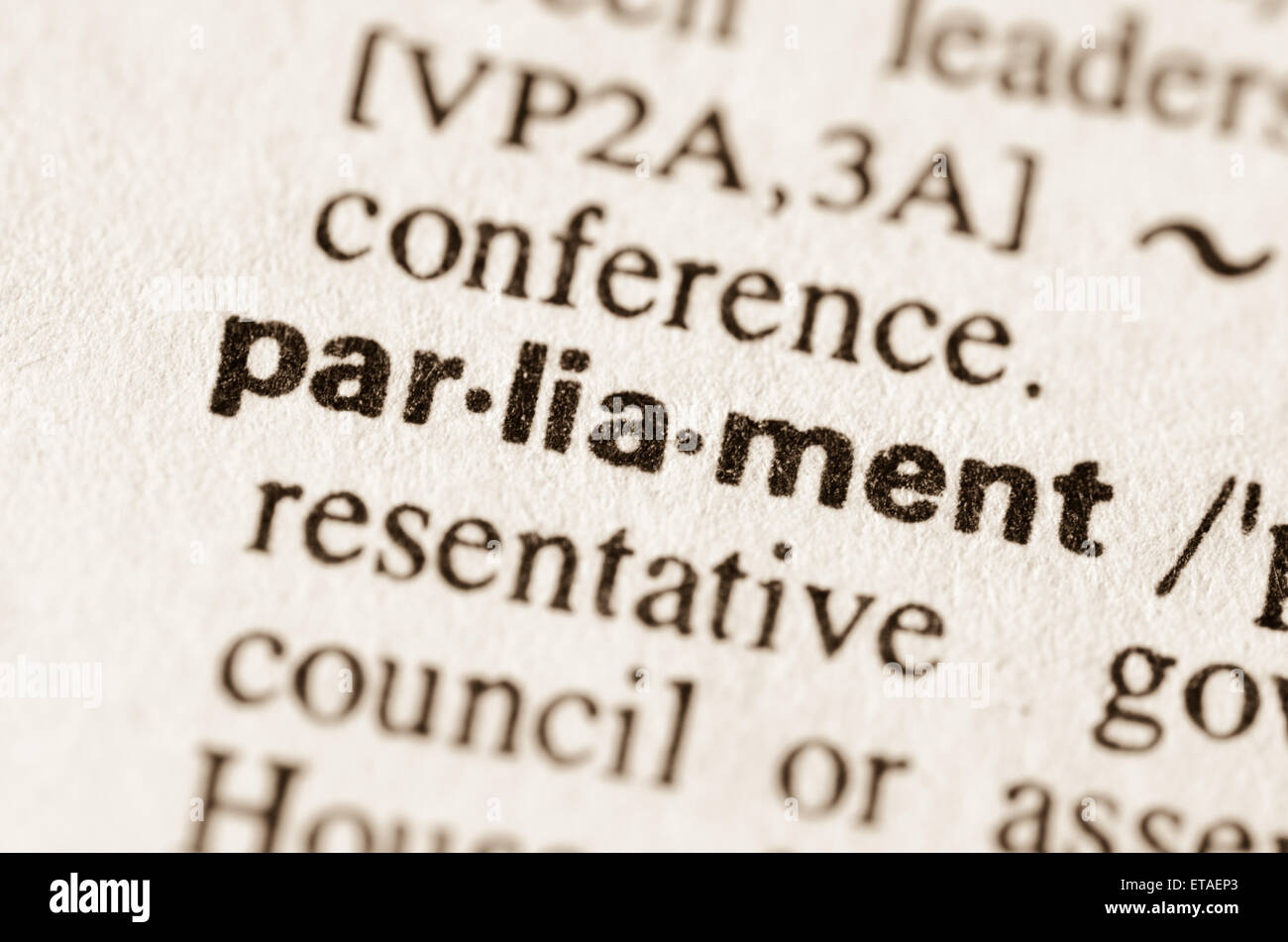 Definition of word parliament in dictionary Stock Photo - Alamy
