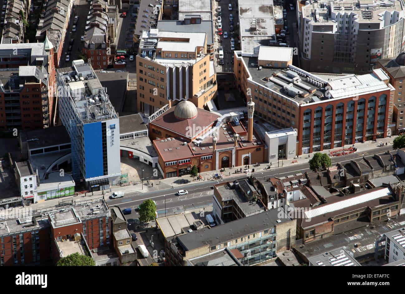 aerial view of The East London Mosque, Whitechapel, London E1, UK Stock ...