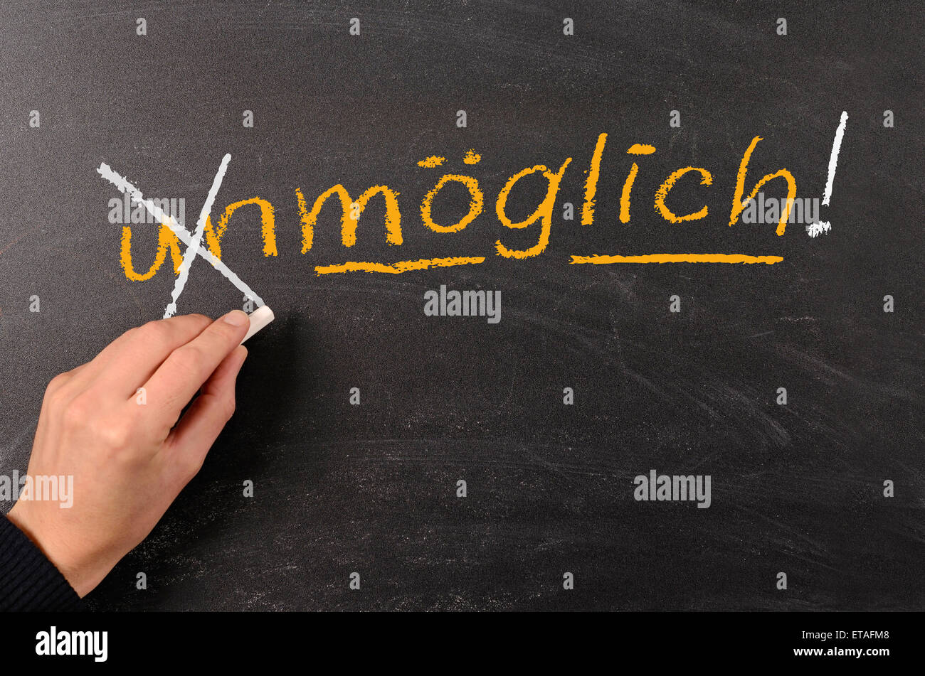 Hand writing German possible with chalk on a blackboard Stock Photo - Alamy