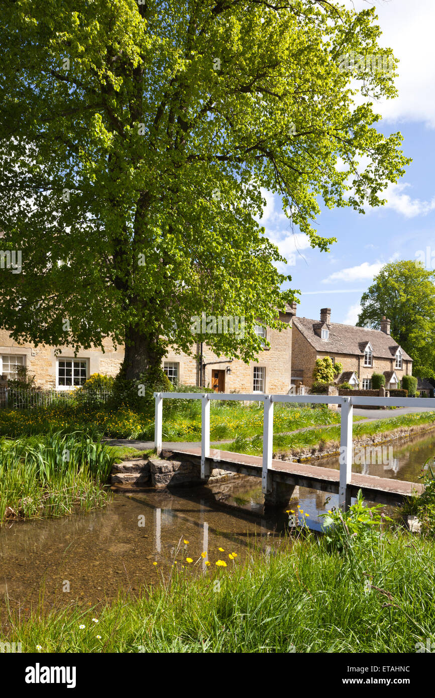 The River Eye flowing through the Cotswold village of Lower Slaughter ...