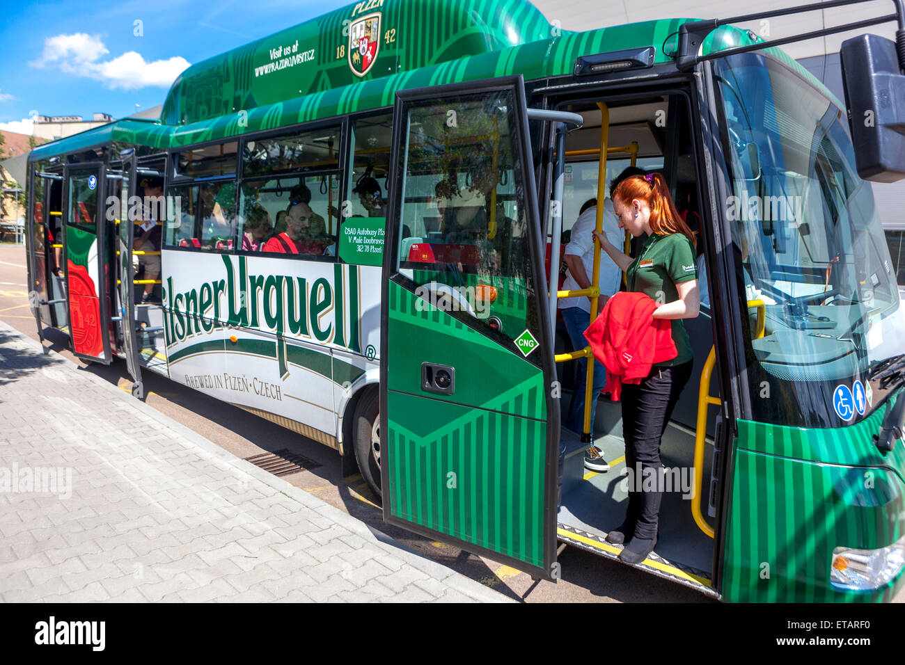 Pilsner Urquell brewery, visitors tour bus Plzen Czech Republic Stock ...