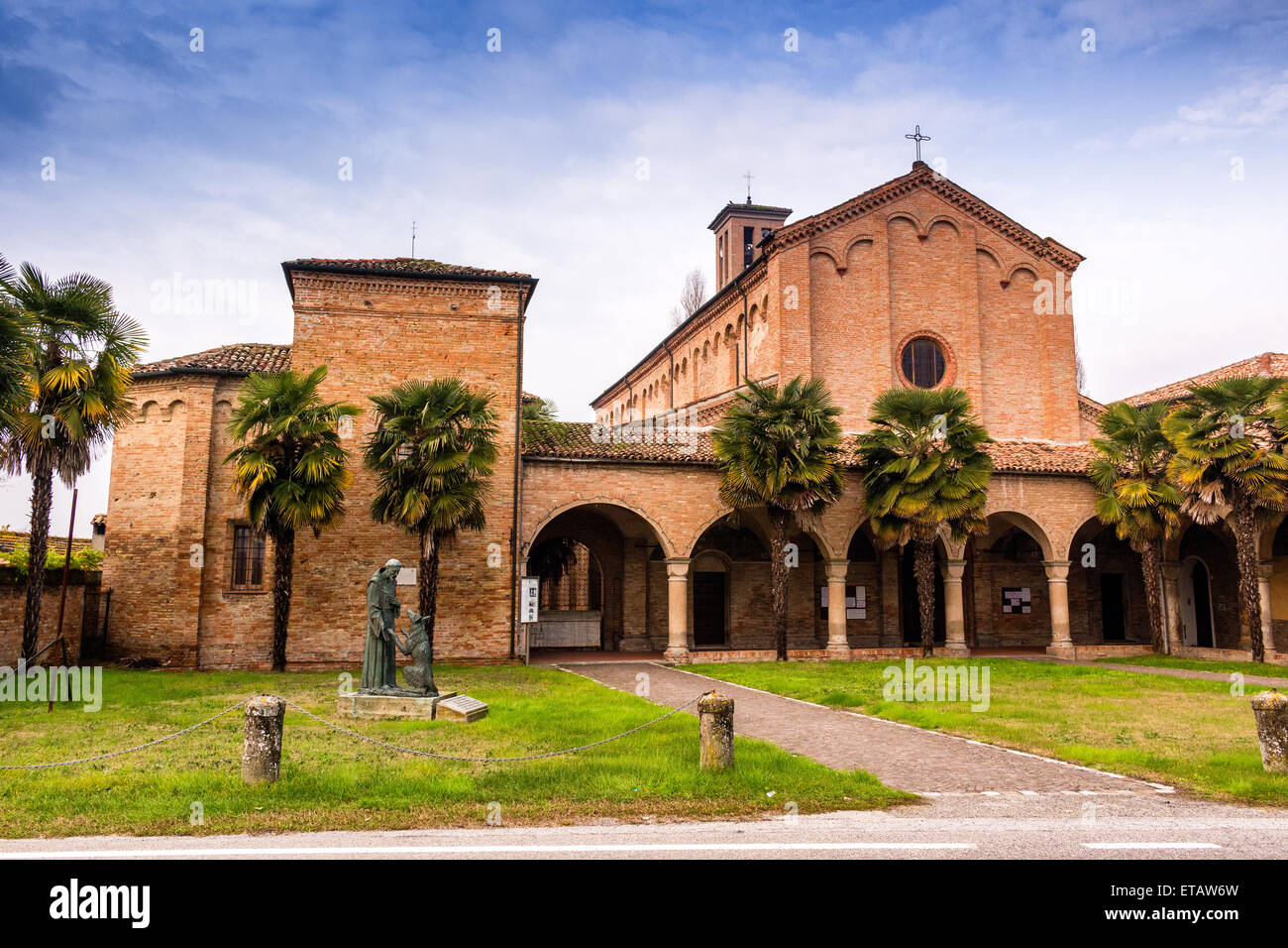 Brickwall facade and colonnade with archs of the XV century roman ...