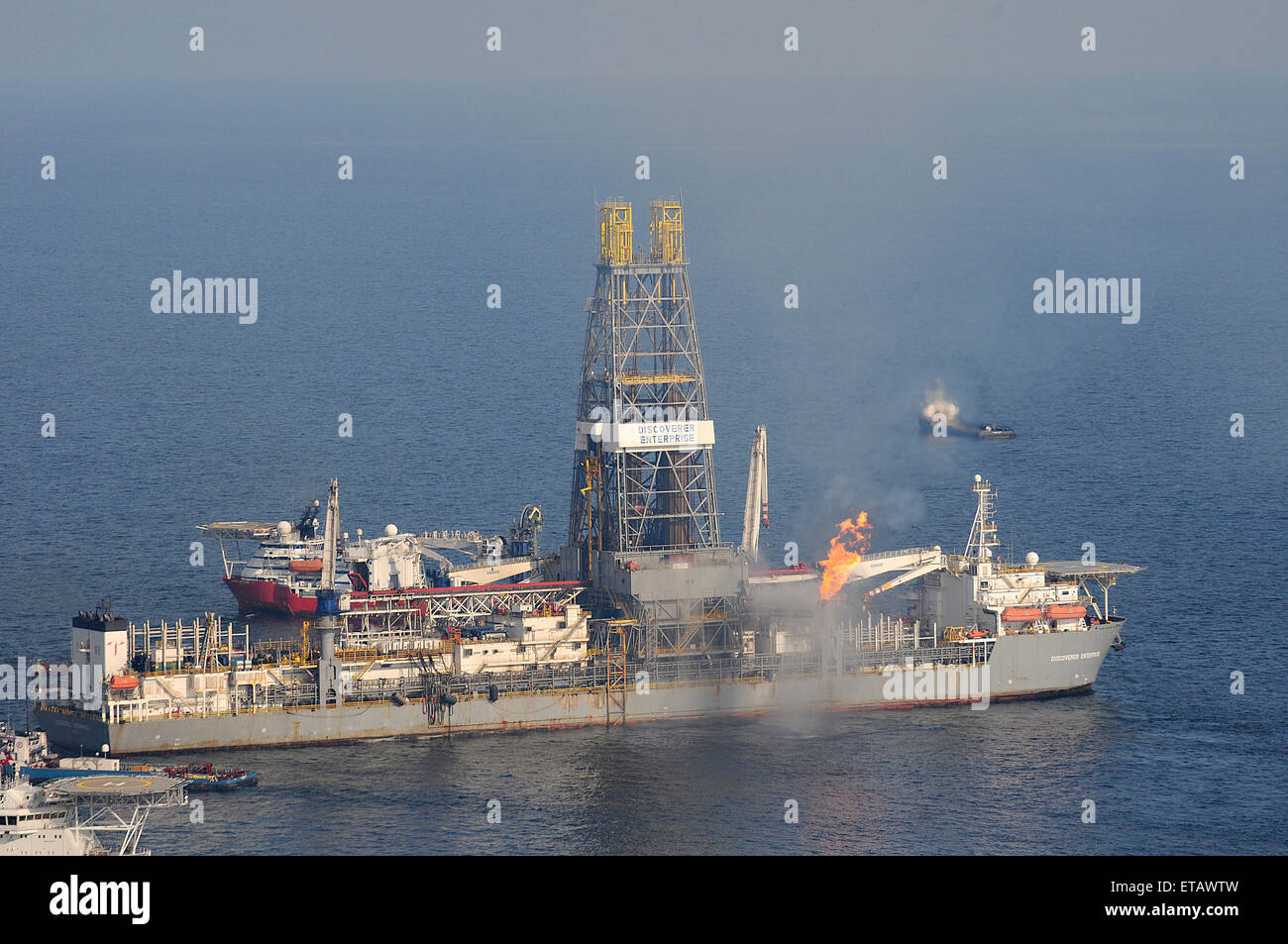 The drill ship Discover Enterprise continues to capture oil and burn ...