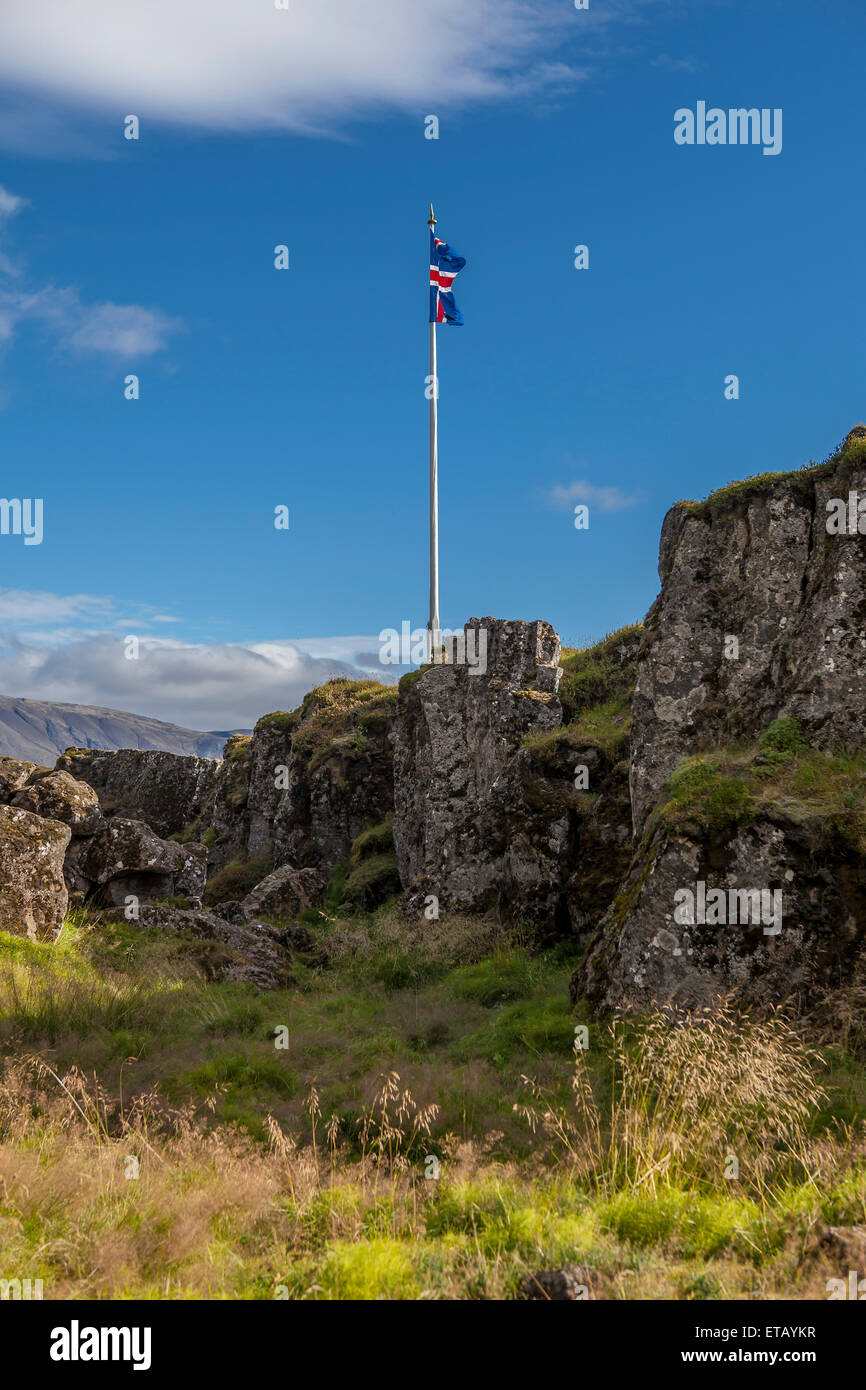Almannagja plate, Thingvellir National Park, near Reykjavik in Iceland ...