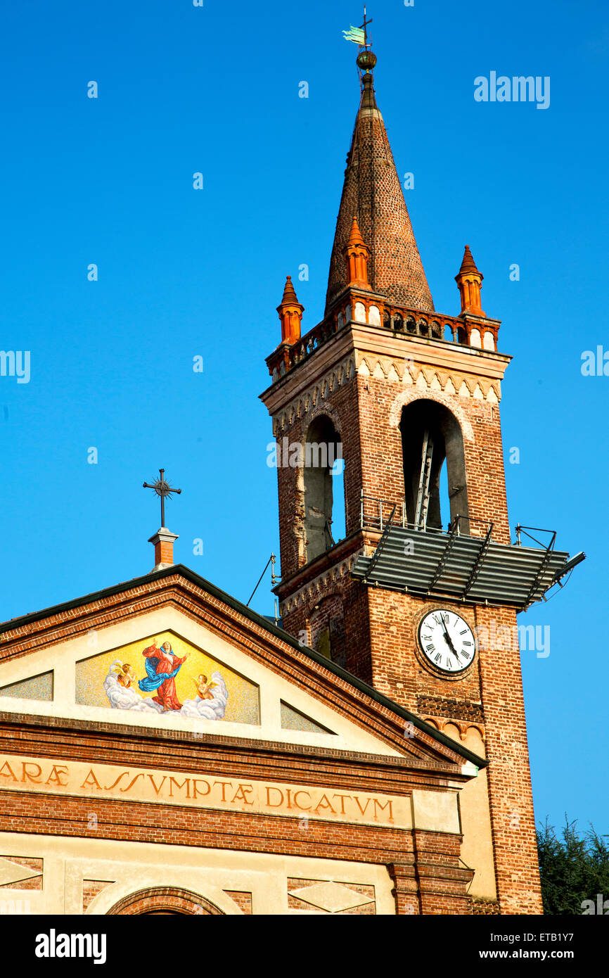 italy lombardy in the parabiago old church closed brick tower wall rose ...