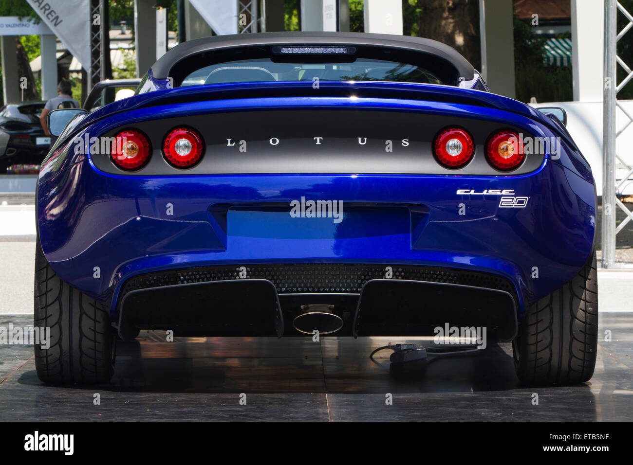 Turin, Italy, 11th June 2015. Back view of Lotus Elise 2.0. Parco ...