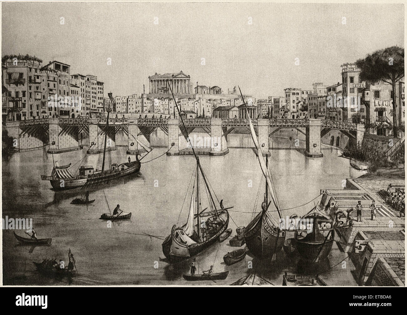 River Tiber, In the Time of Caesar, Rome, Italy, Illustration, circa ...