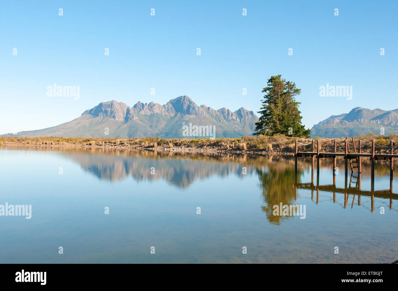 Dam with jetty near Somerset West in the Western Cape Province of South ...