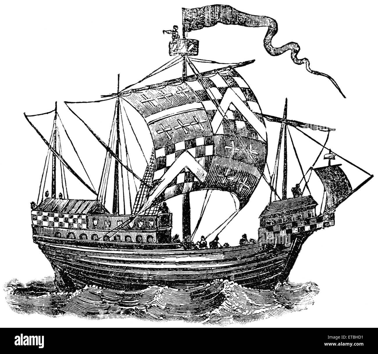 Inside A Caravel Ship 1400