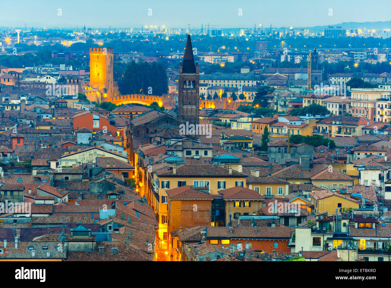 Verona skyline at night, Italy Stock Photo - Alamy