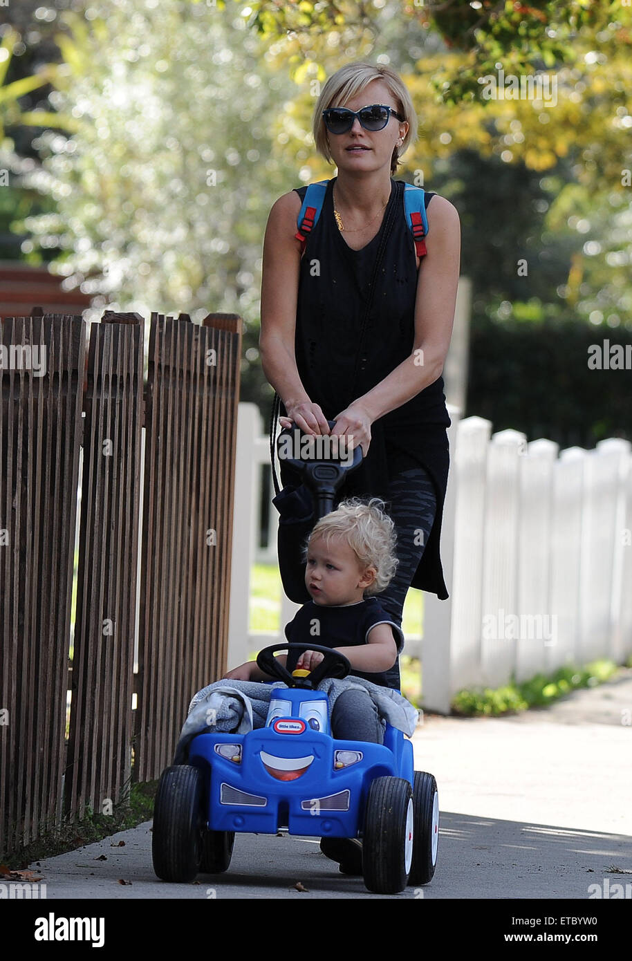 Malin Åkerman takes her son, Sebastian, out in his push buggy in Los ...